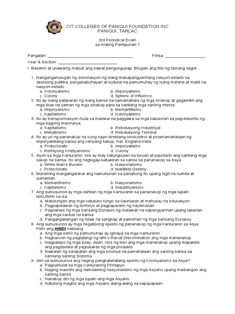 Grade 7 3rd Periodical Exam | PDF