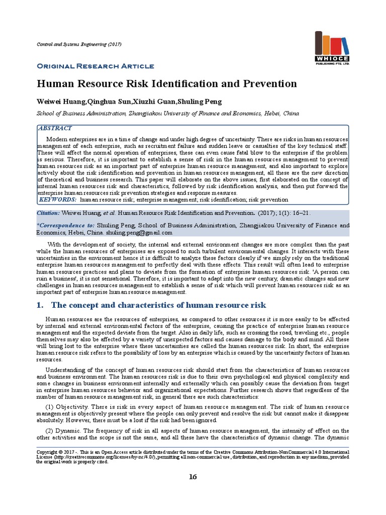 Human Resource Risk Identification and Prevention | PDF | Risk ...