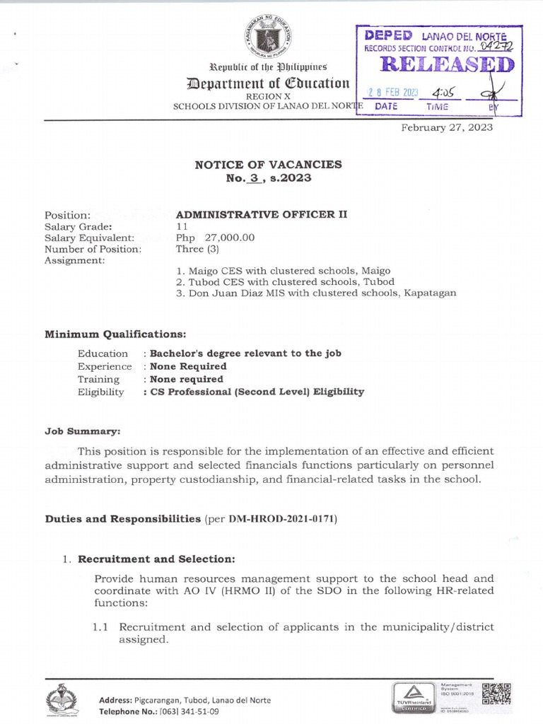 Notice of Vacancies (Administrative Officer Ii) | PDF