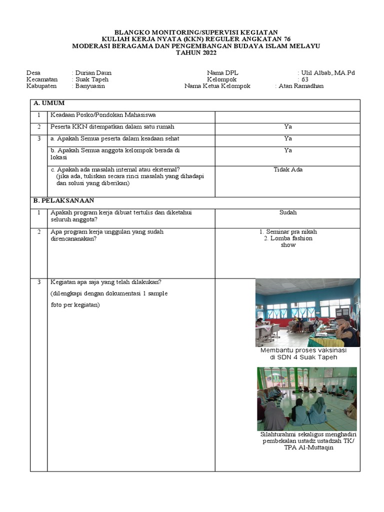 BLANKO MONITORING DPL Untuk Mahasiswa | PDF