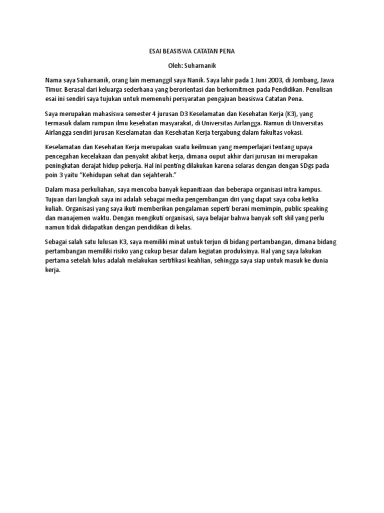 ESAI BEASISWA CATATAN PENA | PDF