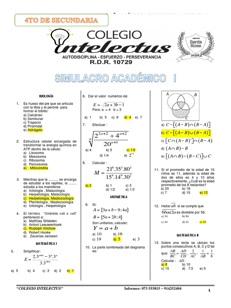 Simulacro 4to Año Sec | PDF