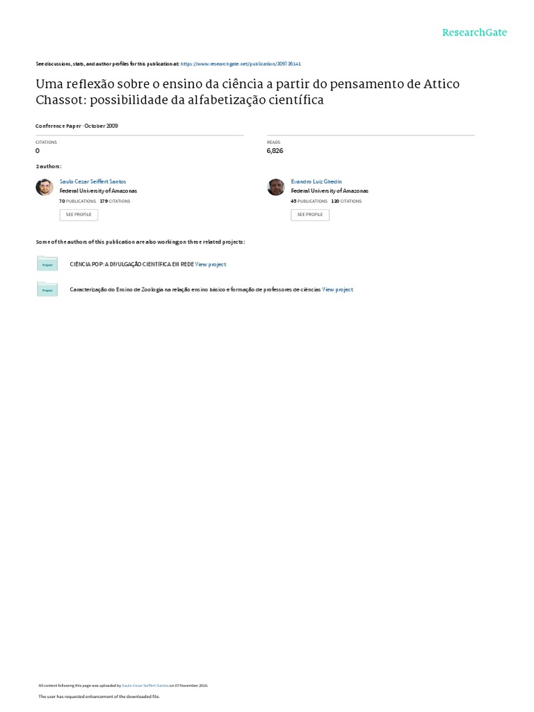 Alfabetização Científica no Ensino de Chassot | PDF | Science | Sociologia