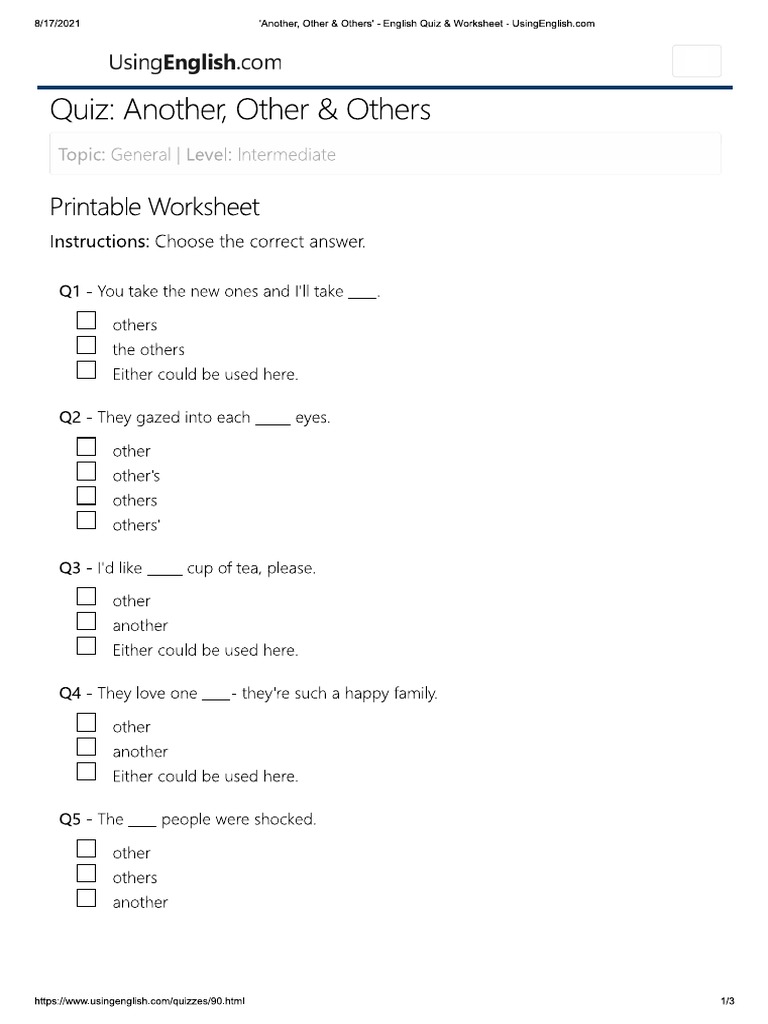 Another Other Others Quiz | PDF
