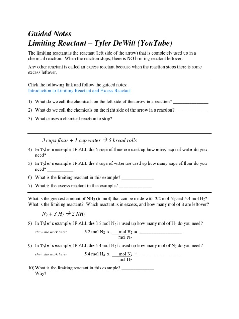 Guided Notes - Limiting Reactant | PDF | Mole (Unit) | Chemical ...