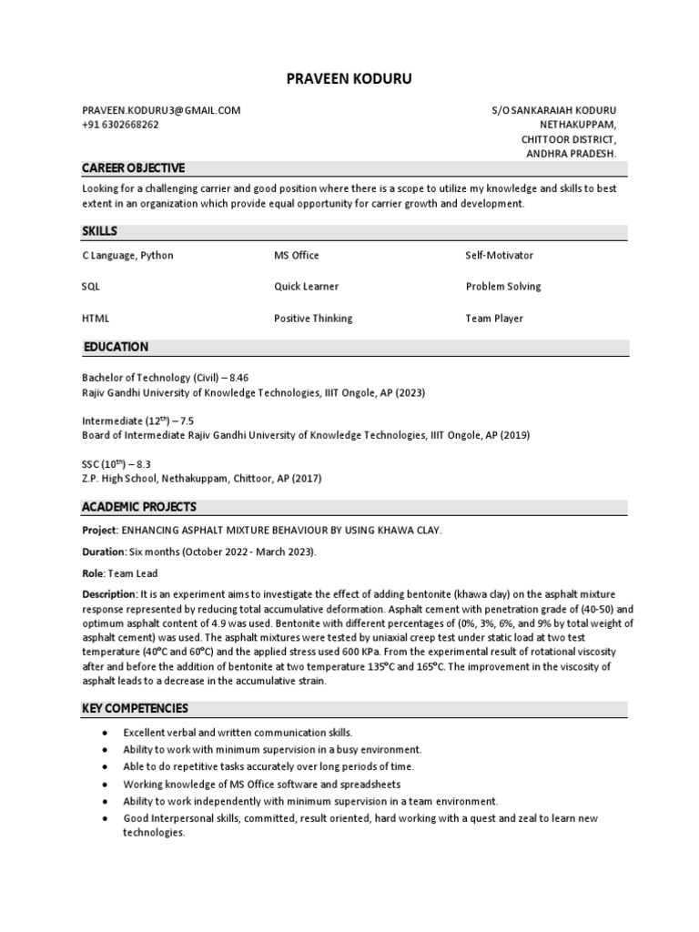 Praveen Koduru - Resume | PDF | Learning | Cognition