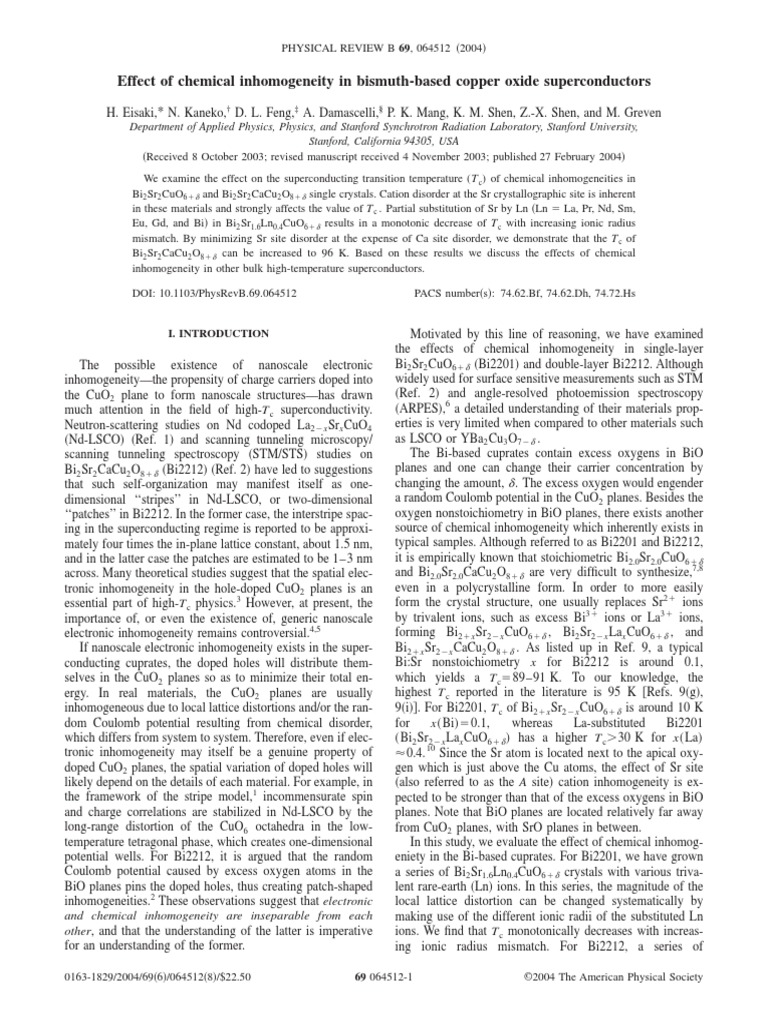 Effect of Chemical Inhomogeneity in Bismuth-Based Copper Oxide Superconductors | PDF | High ...