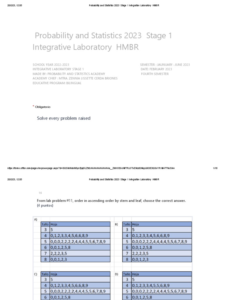 Probability and Statistics 2023 Stage 1 Integrative Laboratory HMBR | PDF Probability and Statistics 2023 Stage 1 Integrative Laboratory HMBR | PDF