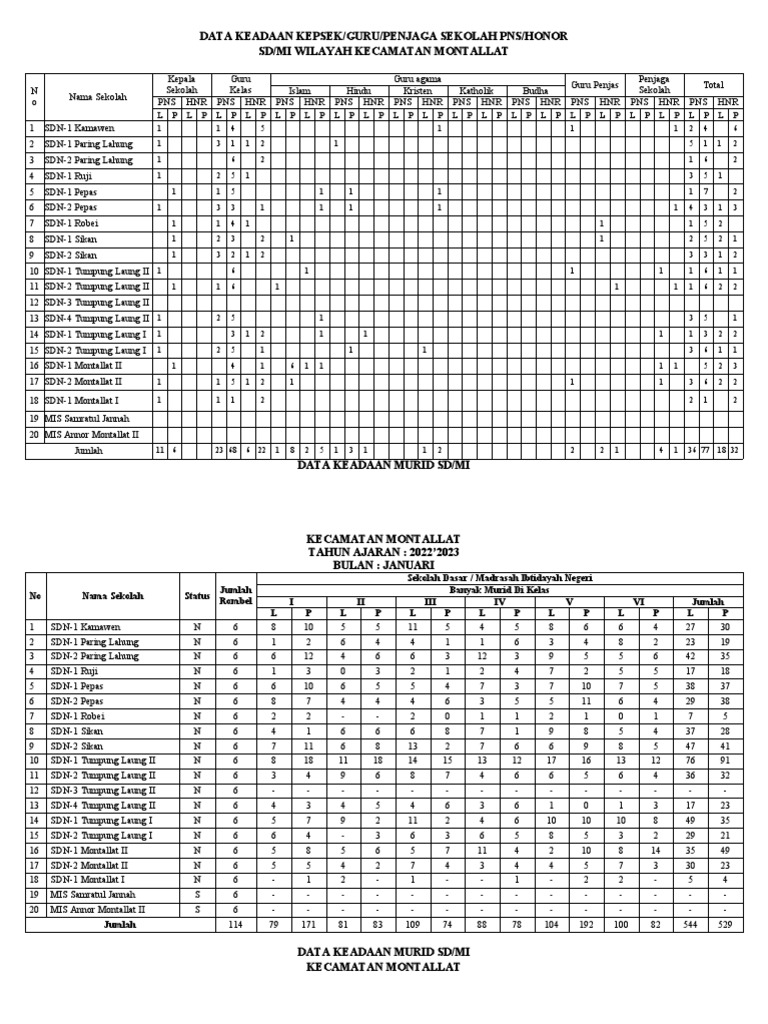 Data Keadaan Siswa Dan Guru SD | PDF