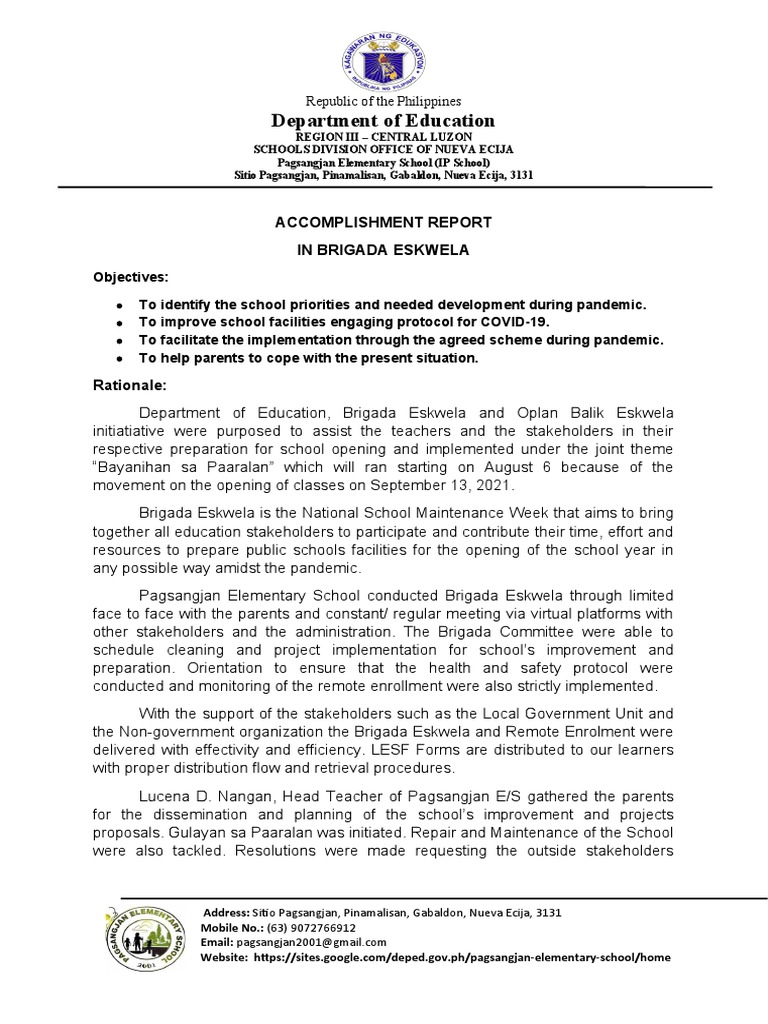 Brigada Accomplishment Report | PDF