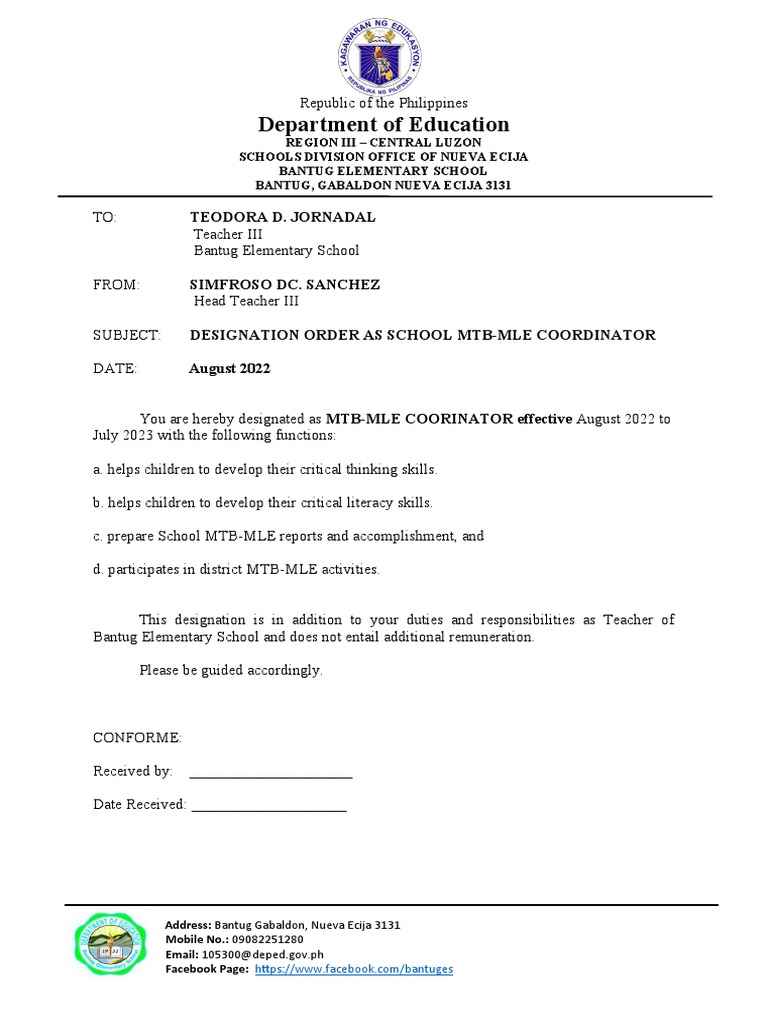 Designation Order MTB | PDF