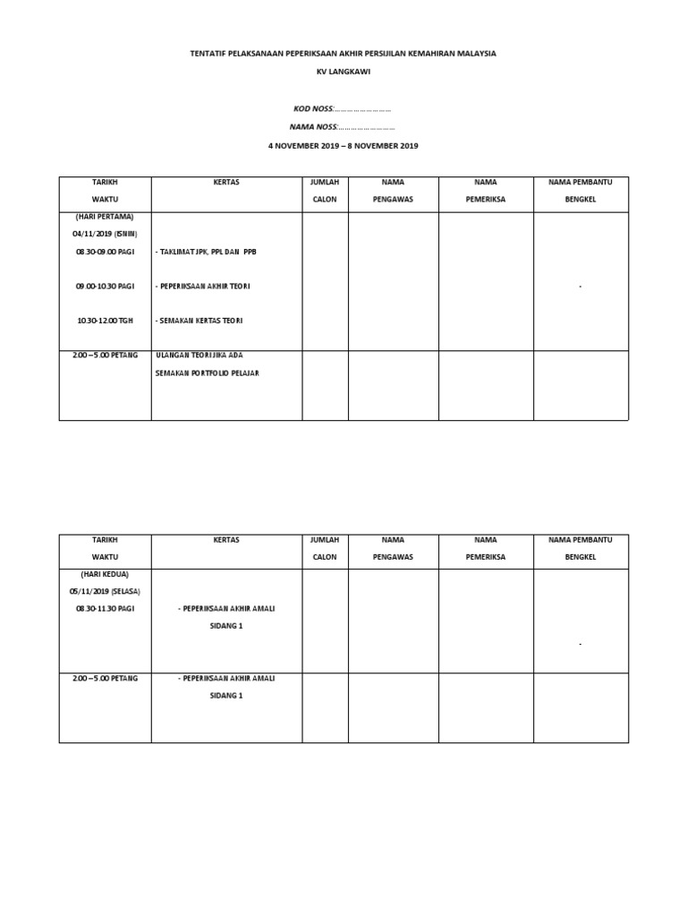 Contoh Jadual Pdf