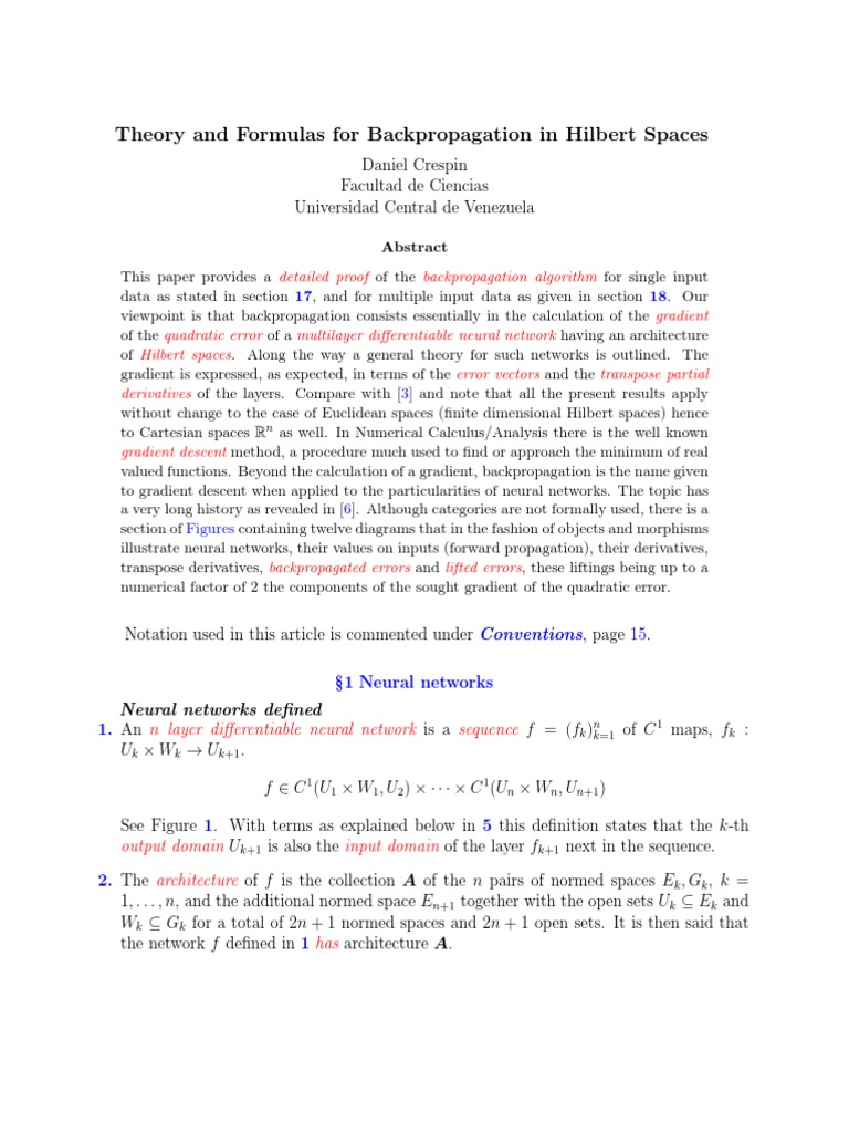 Theory and Formulas For Backpropagation in Hilbert Spaces | PDF