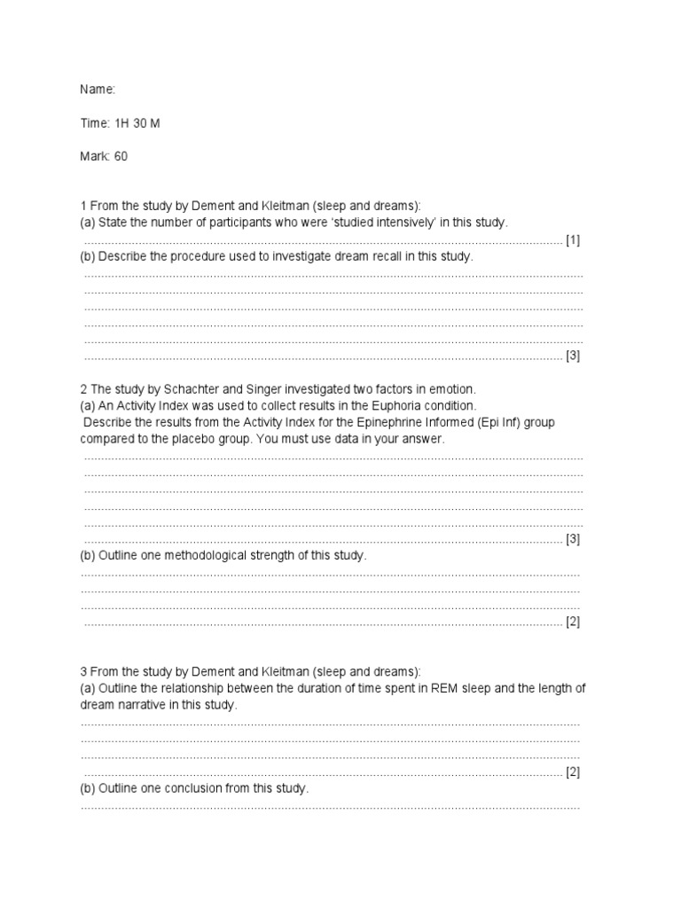 Biological Approach Exam CAIE 9990 | PDF | Dream | Emotions