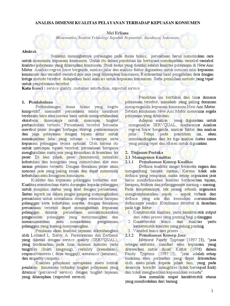 Analisa Dimensi Kualitas Pelayanan Terha | PDF | Bisnis