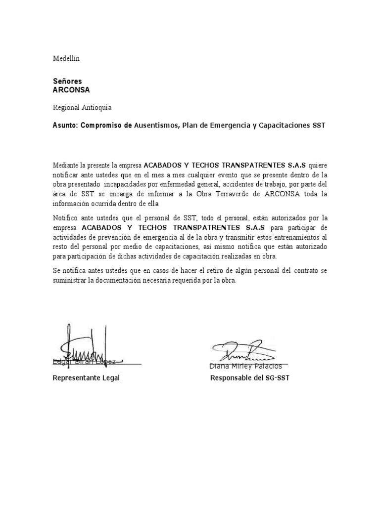 Carta de Ausentismo Laboral Septiembre Montreal | PDF