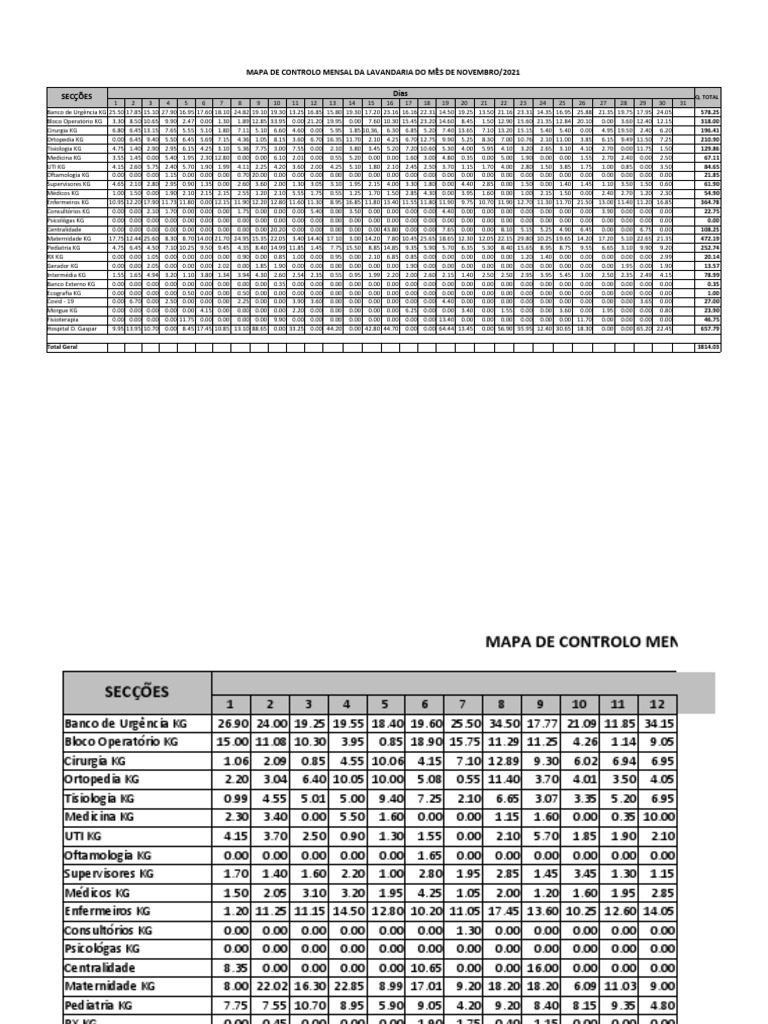 Mapa de Controlo de Lavandaria - 2022 | PDF