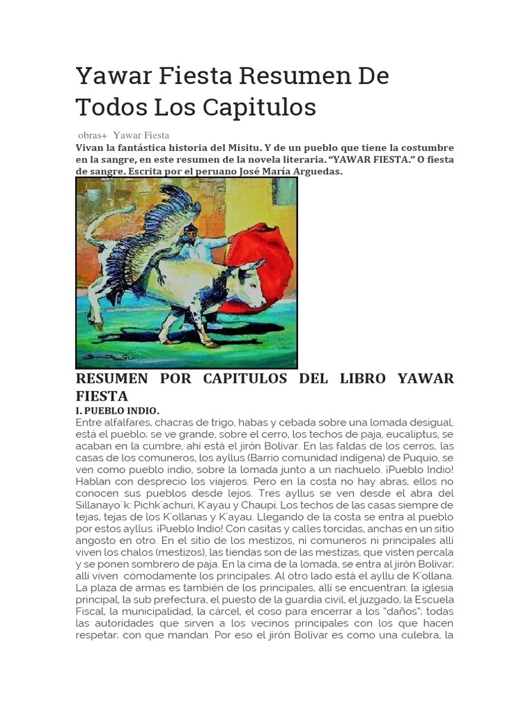 Yawar Fiesta Resumen de Todos Los Capitulos | PDF