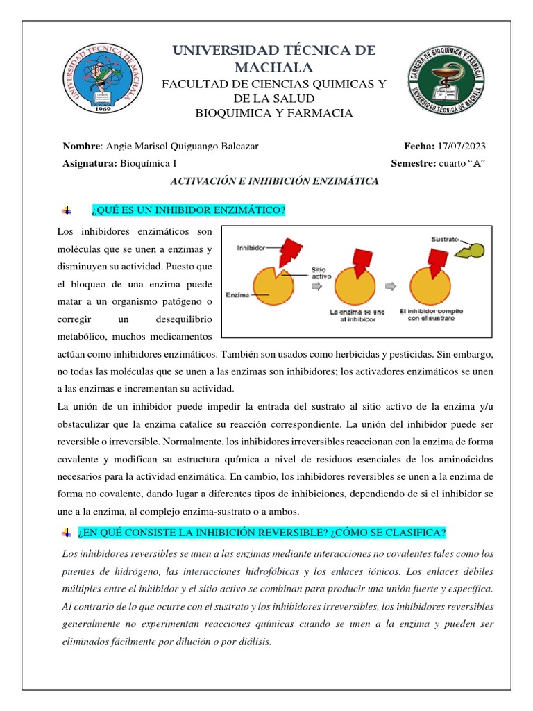 Activación e Inhibición Enzimática | PDF | Inhibidor de la enzima | Enzima