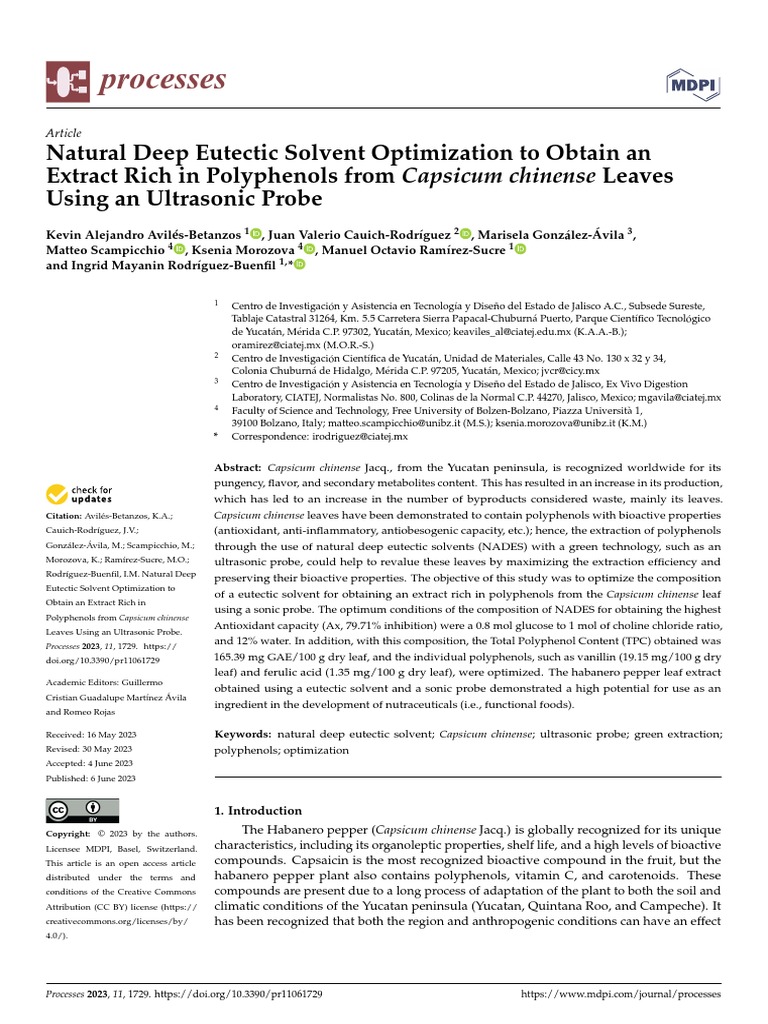 Natural Deep Eutectic Solvent Optimization | PDF | Polyphenol | High ... Natural Deep Eutectic Solvent Optimization | PDF | Polyphenol | High ...