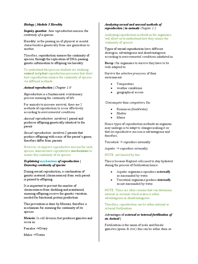 Biology Module Five Topic One HSC Notes | PDF | Meiosis | Dna