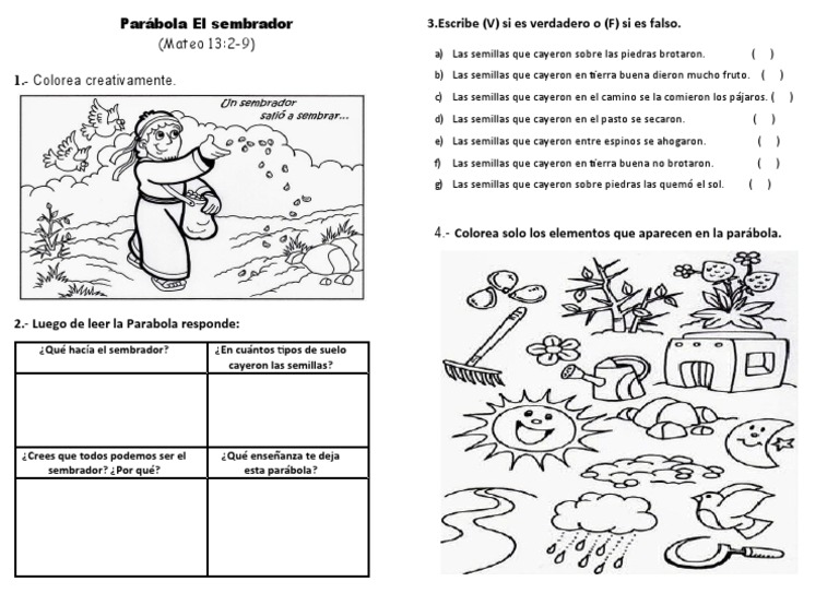 Actividades sobre la parábola del sembrador | PDF