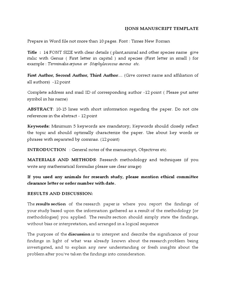 Annexxue 1 Ijons Manuscript Template Pdf Methodology Information 