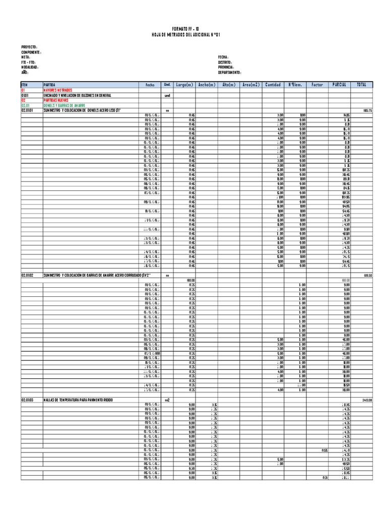 Planilla de Metrados Adicional de Pistas y Veredas | PDF | Tubería (transporte de fluidos ...
