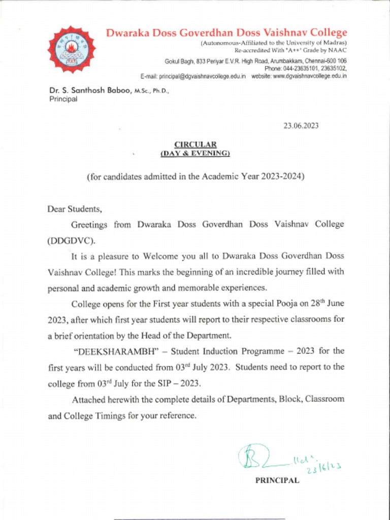 Circular Regarding College Opening For 1st Year Students | PDF