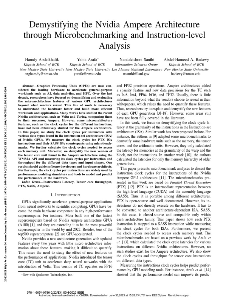 Demystifying The Nvidia Ampere Architecture Through Microbenchmarking and Instruction-Level ...