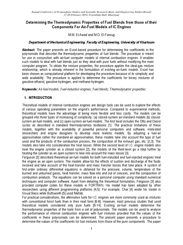 Determining The Thermodynamic Properties of Fuel Blends From Those of Their Components For Air ...