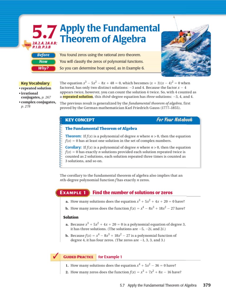 Apply The Fundamental Theorem of Algebra: For Your Notebook | PDF | Zero Of A Function ...