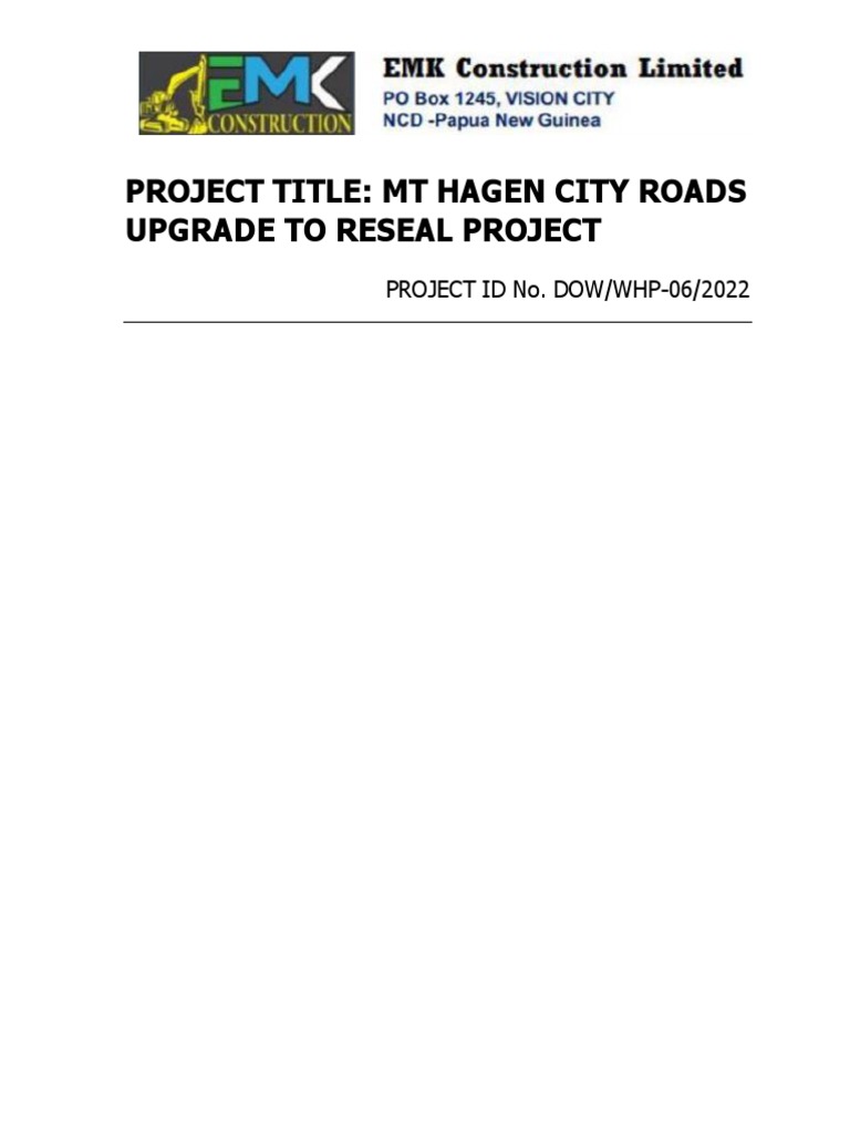 Mt Hagen Roads Reseal Progress Report | PDF