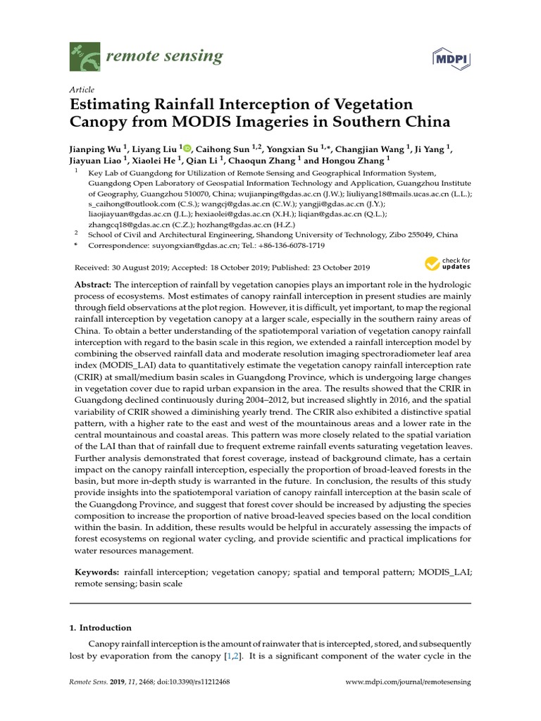 Estimating Rainfall Interception of Vegetation | PDF | Science ...