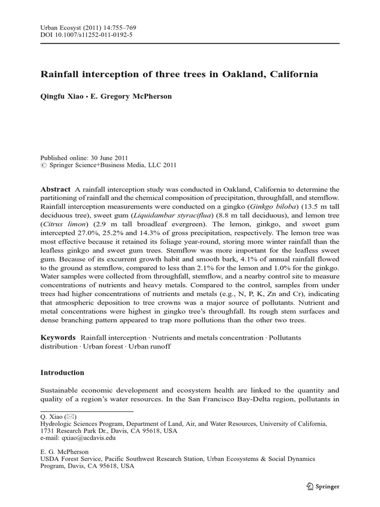 Rainfall Interception by Urban Trees in Oakland | PDF | Surface Runoff ...
