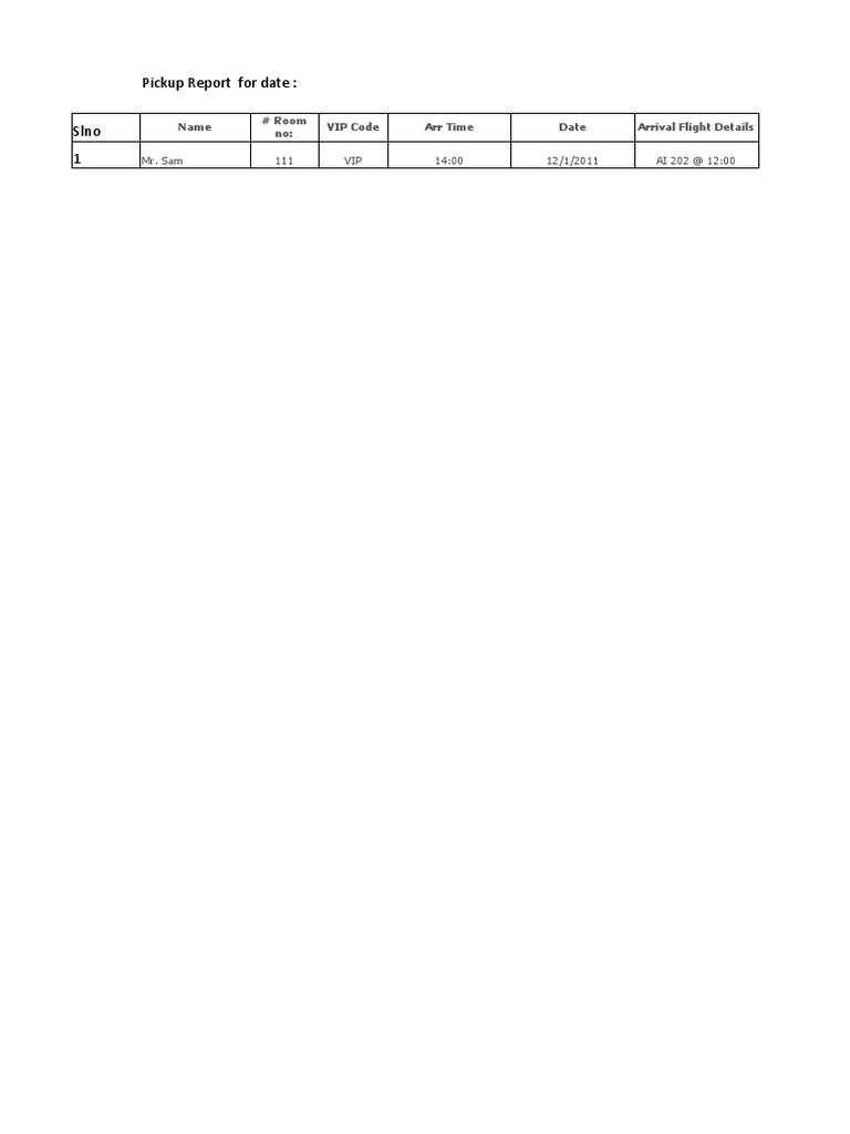 Pick Up Report Sample 1 | PDF