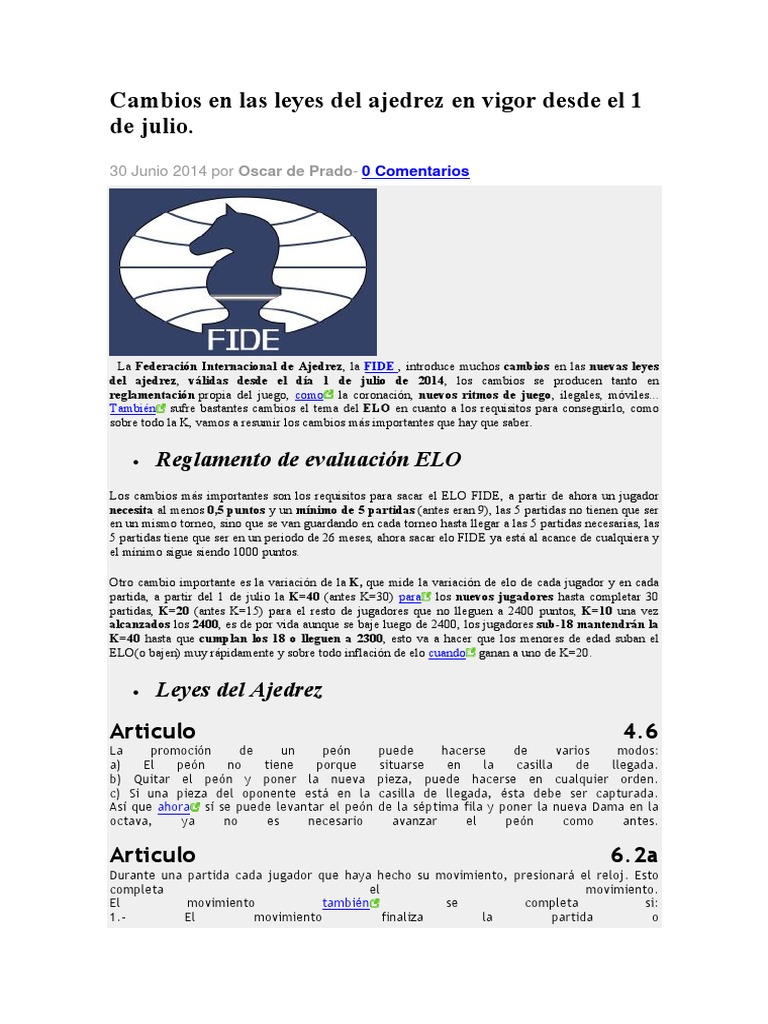 Reglamento Fide | Descargar gratis PDF | Ajedrez | Juegos competitivos