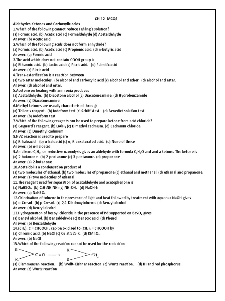 CH-12 - MCQS Ald, Ket & Car - Acids | PDF | Ester | Aldehyde
