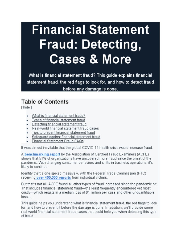 Financial Statements Fraud Cases and Theory | PDF | Sarbanes–Oxley Act | Accounting