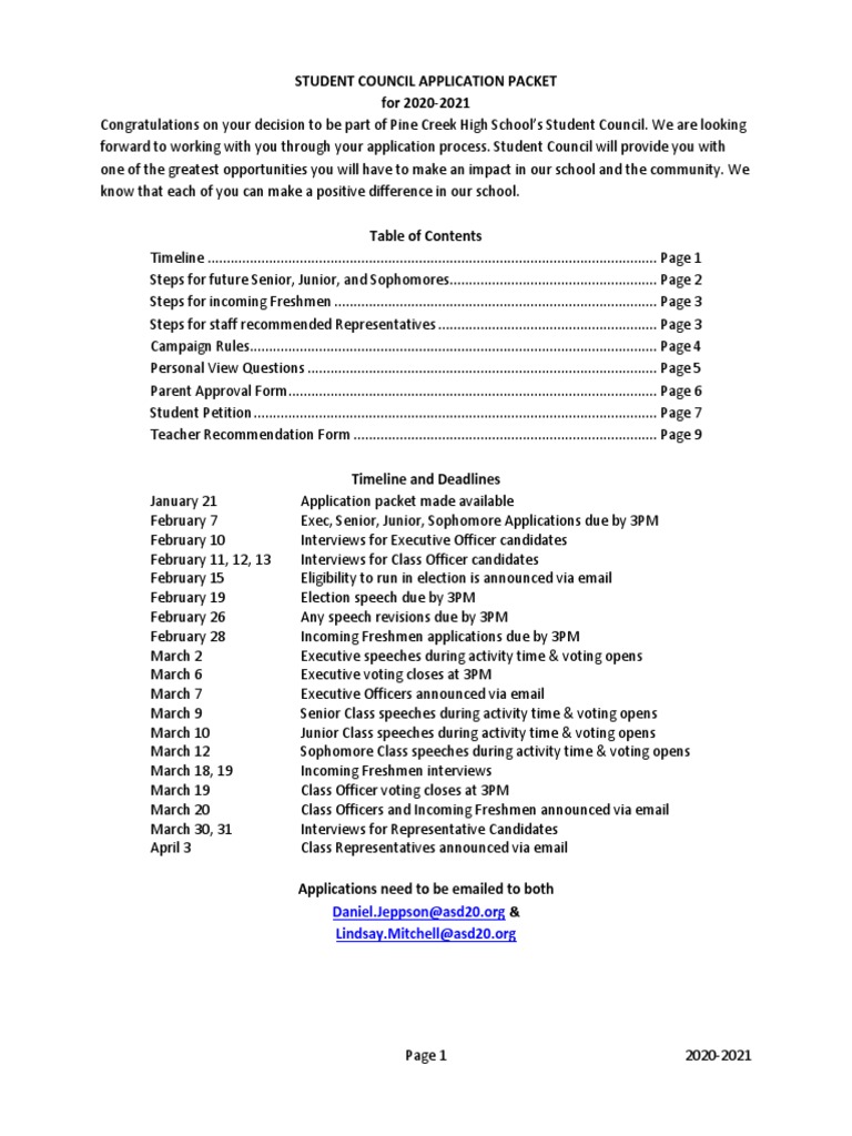PCHS Student Council Application Packet | PDF