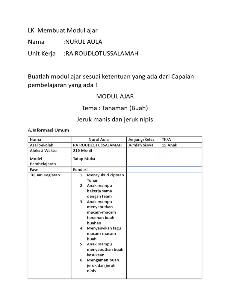 LK Membuat Modul Ajar NURUL AULA | PDF