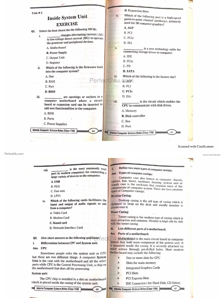 1st Year Computer Science Notes Cha 4 Inside System Unit | PDF