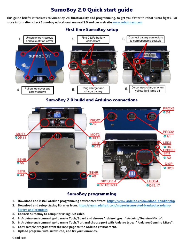 Sumoboy Quick Start en v20 | PDF | Arduino | Electrical Engineering