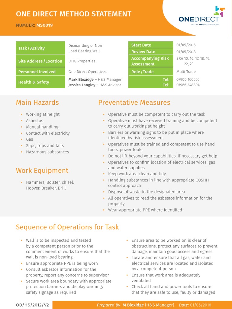ms0019 Dismantling of Non Load Bearing Wall-1 | PDF | Wall | Personal ...