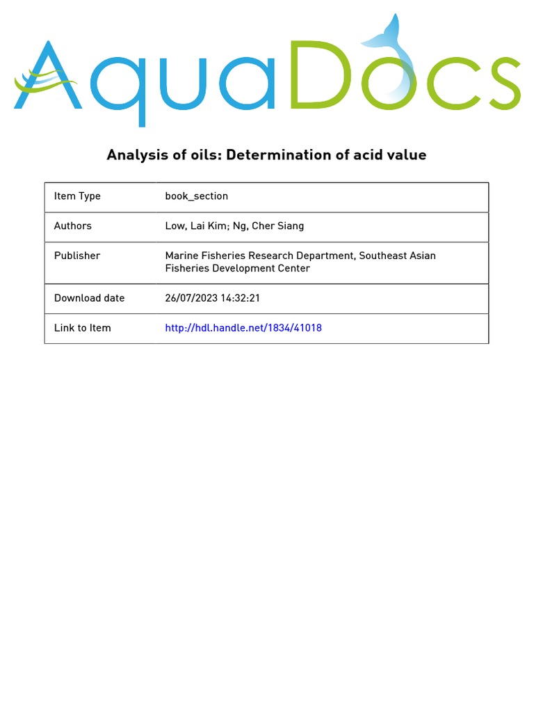 Analysis of Oils: Determination of Acid Value | PDF | Titration | Chemistry