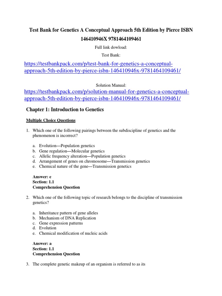 Genetics A Conceptual Approach 5th Edition by Pierce ISBN 146410946X ...