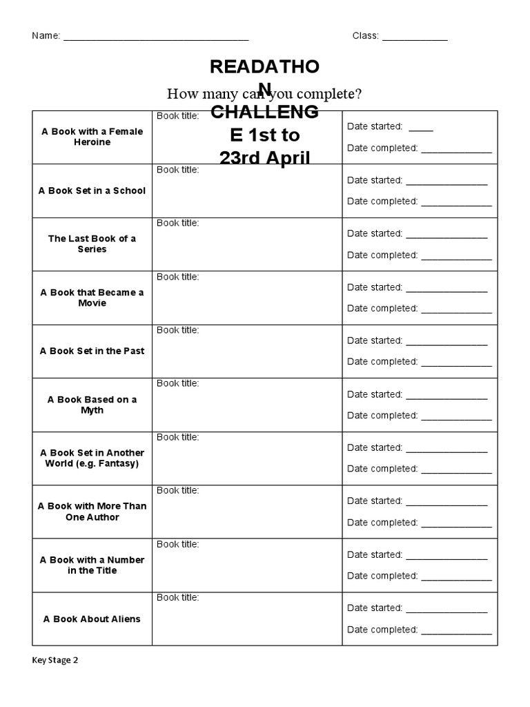 Readathon Reading Challenge KS2 | PDF | General Fiction