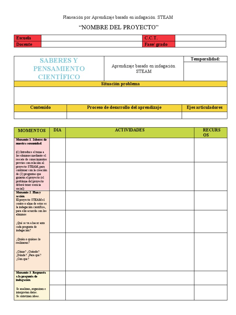Formato de Planeación Por Proyectos STEAM | PDF