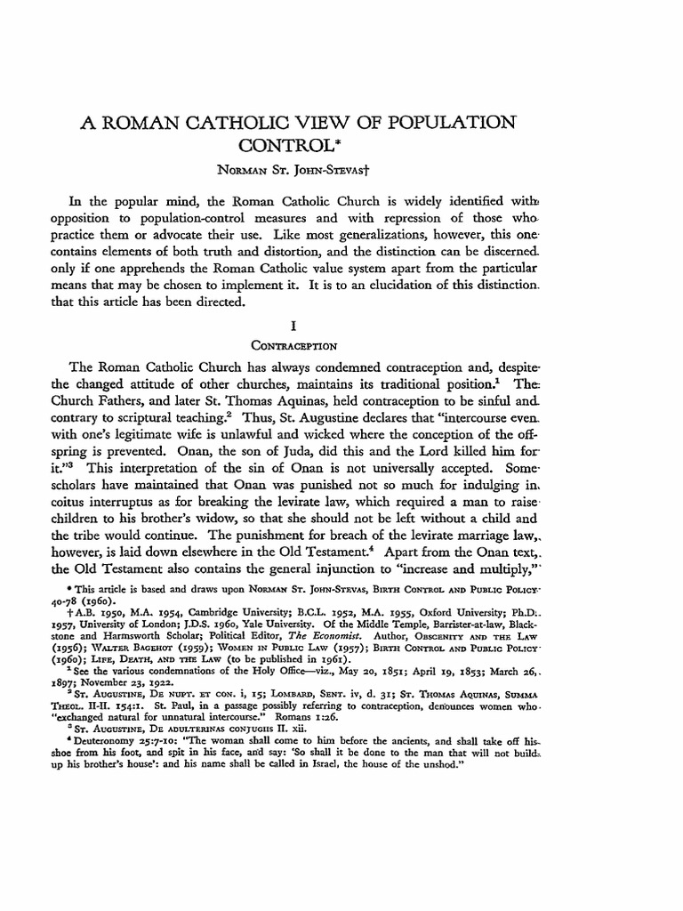 A Roman Catholic View of Population Control | PDF | Birth Control ...