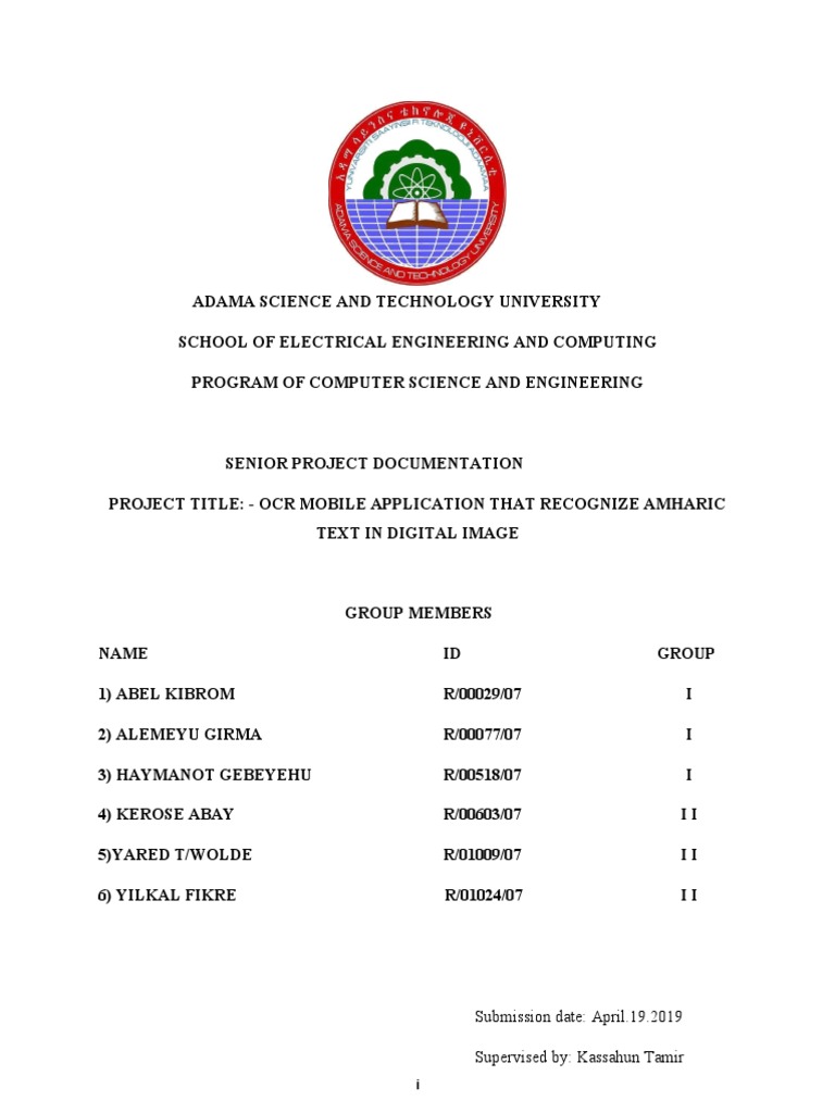 Ocr Mobile Application That Recognize Amharic Text In Digital Image